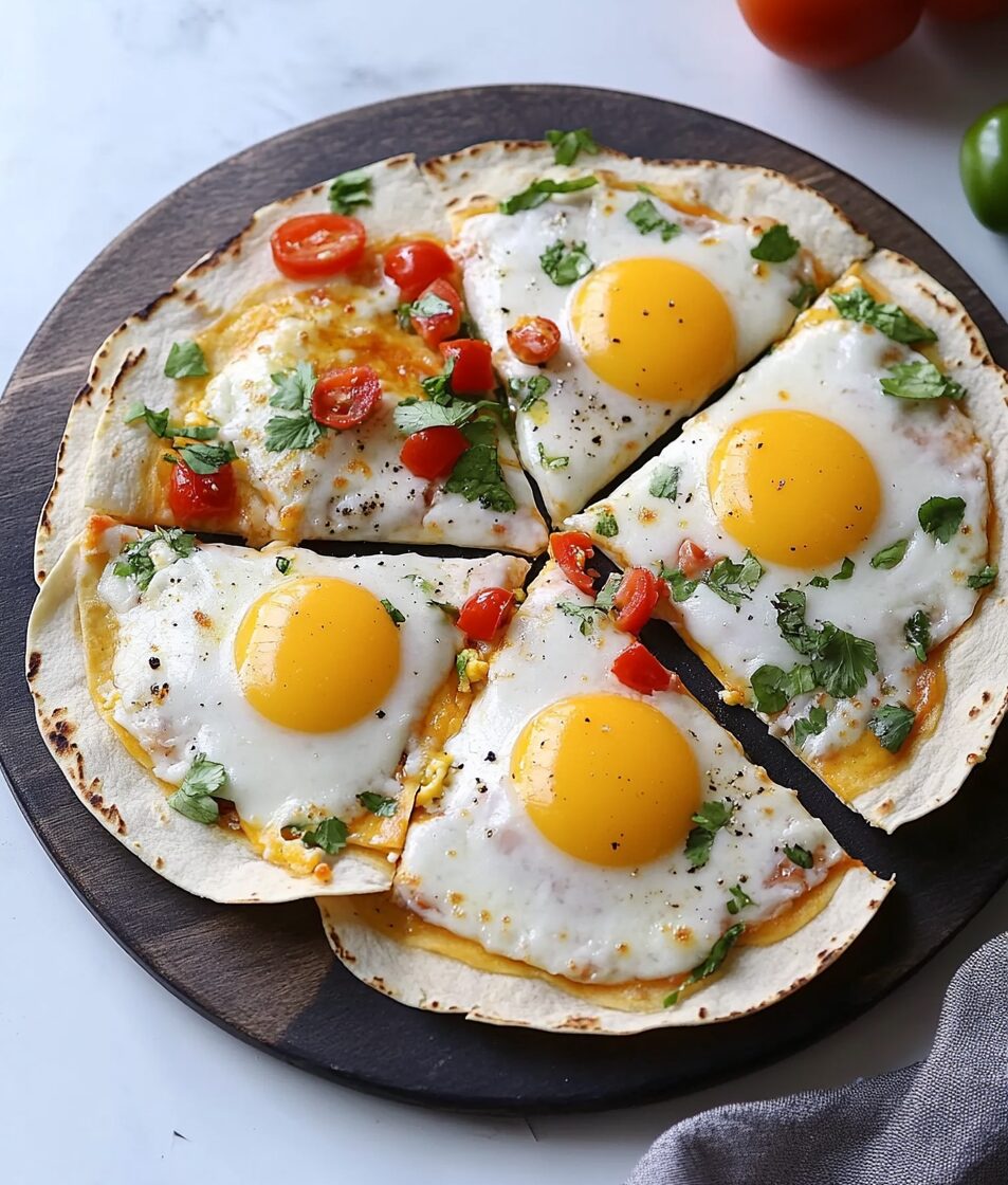 Easy Breakfast Crispy Tortilla Pizza with Eggs and Cheese - Quickest ...