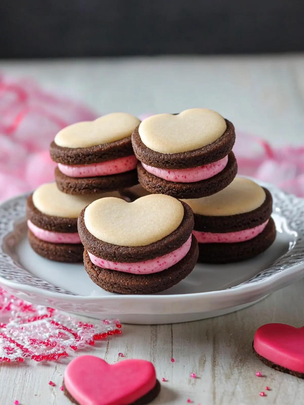 Delicious Valentine Sandwich Cookies with Creamy Pink Filling ...