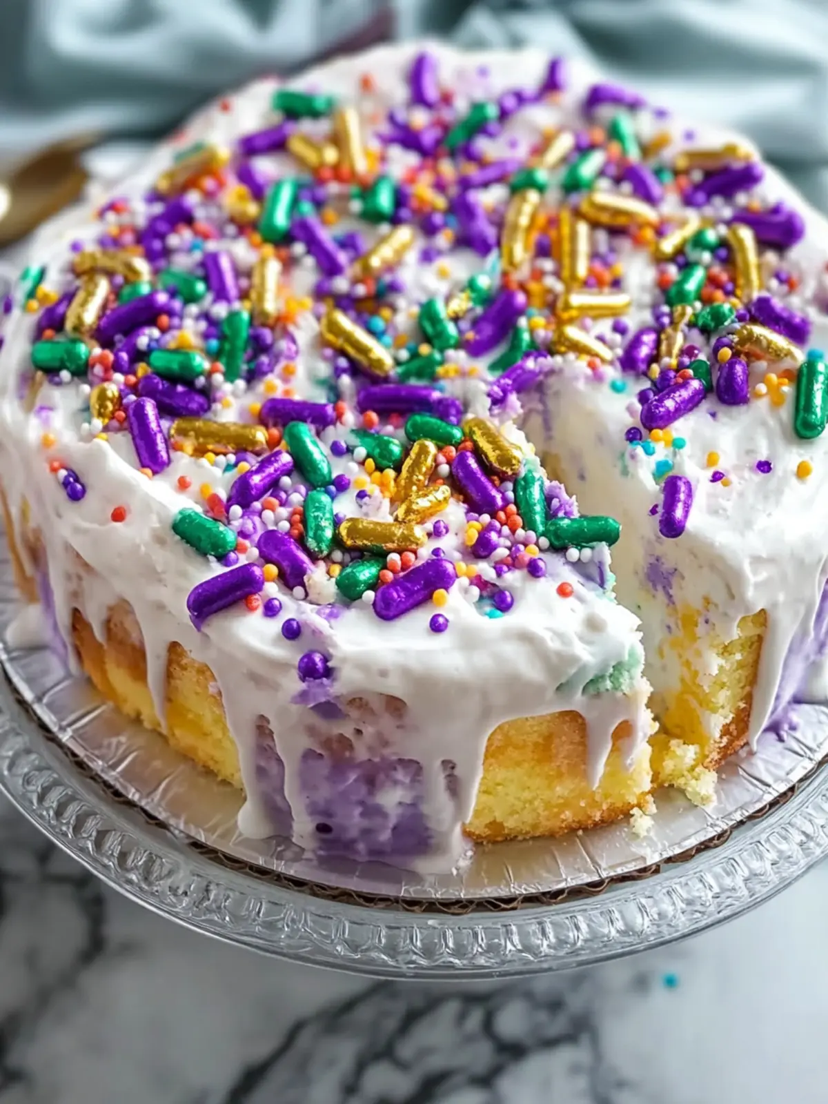 Festive King Cake Poke Cake with Creamy Frosting Magic - Quickest Recipes